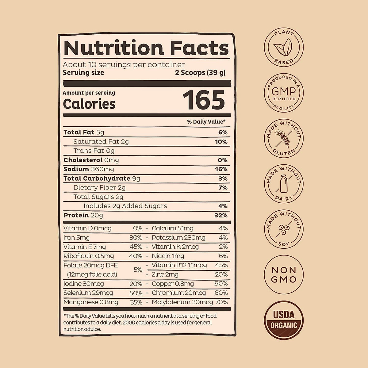 KOS Vegan Protein Powder, Chocolate Peanut Butter - Low Carb Pea Protein Blend, USDA Organic Superfood with Vitamins & Minerals - Keto, Soy, Dairy Free - Meal Replacement for Women & Men - 10 Servings