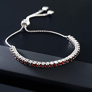 Gem Stone King 925 Sterling Silver Red Garnet Tennis Bracelet For Women | 4.50 Cttw | January Gemstone Birthstone | 3MM Round Garnet | Fully Adjustable Up to 9 Inch