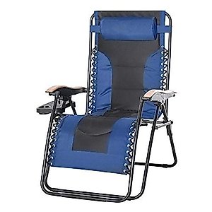 Outsunny Foldable Outdoor Lounge Chair with Footrest, Oversized Padded Zero Gravity Lounge Chair with Headrest, Cup Holders, Armrests, for Camping, Lawn, Garden, Pool, Gray