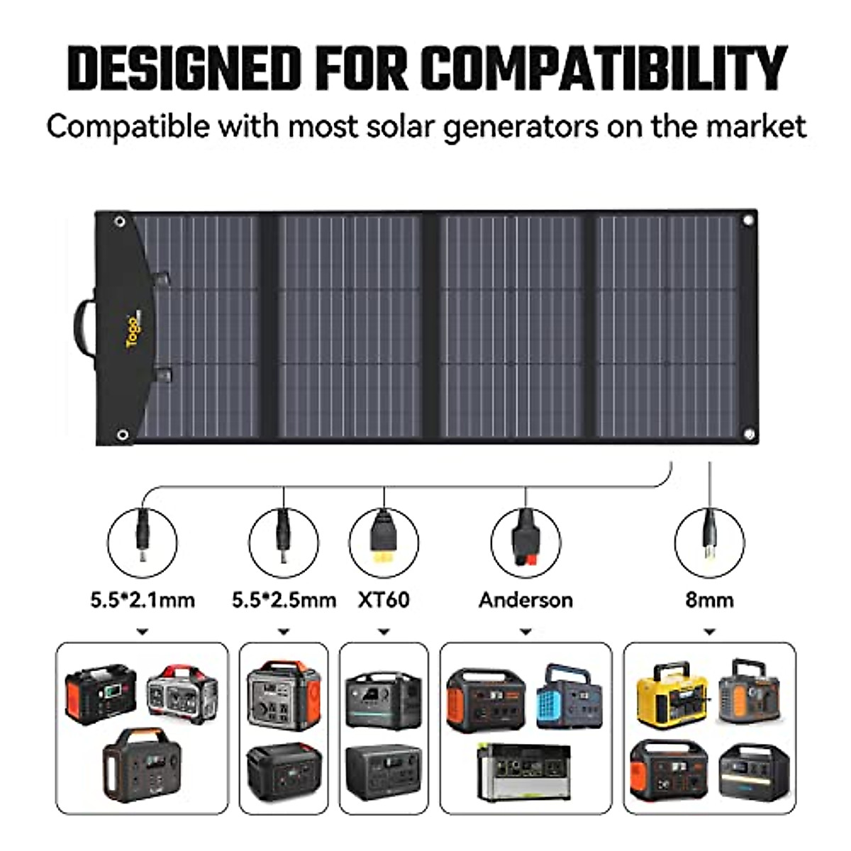 Togo POWER 120W 18V Portable Solar Panel for Jackery/ECOFLOW/BLUETTI/Anker Power Station, IP65 Waterproof Foldable Solar Panel with USB QC3.0 and USB-C for Phones Tablets, Camping, RV, Off Grid