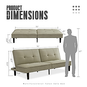 IULULU Futon Sofa Bed, Modern Convertible Armless Sleeper Couch Daybed for Studio, Apartment, Office, Small Space, Compact Living Room, Sage Grey