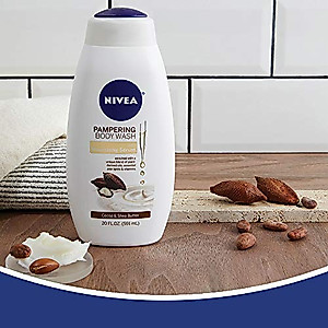 NIVEA Pampering Cocoa and Shea Butter Body Wash with Nourishing Serum, Moisturizing Body Wash for Women, Enriched with Provitamin B5 and Vitamin E, 20 Fl Oz Bottle