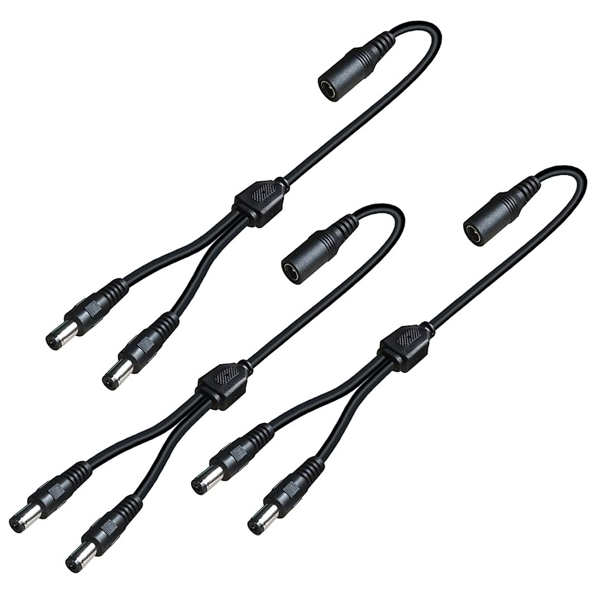 SIOCEN 3 Pack DC Power 1 Female to 2 Male 5.5mm x 2.1mm DC Power Supply Splitter Cable Cord, Y Splitter Adapter Wire,2 Way Y-Cable for Security CCTV Parking Camera, LED Strip Light