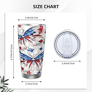 AYCZN Butterfly American 20 OZ Tumbler Stainless Steel Travel Coffee Mug, Usa Flag Star Insulated Water Bottle with Lid and Straws Leakproof Thermal Cup