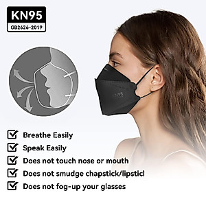 Keangs KN95 Face Masks 50 Pack, Soft and Comfortable Disposable Face Masks for Adults And Teens, Black