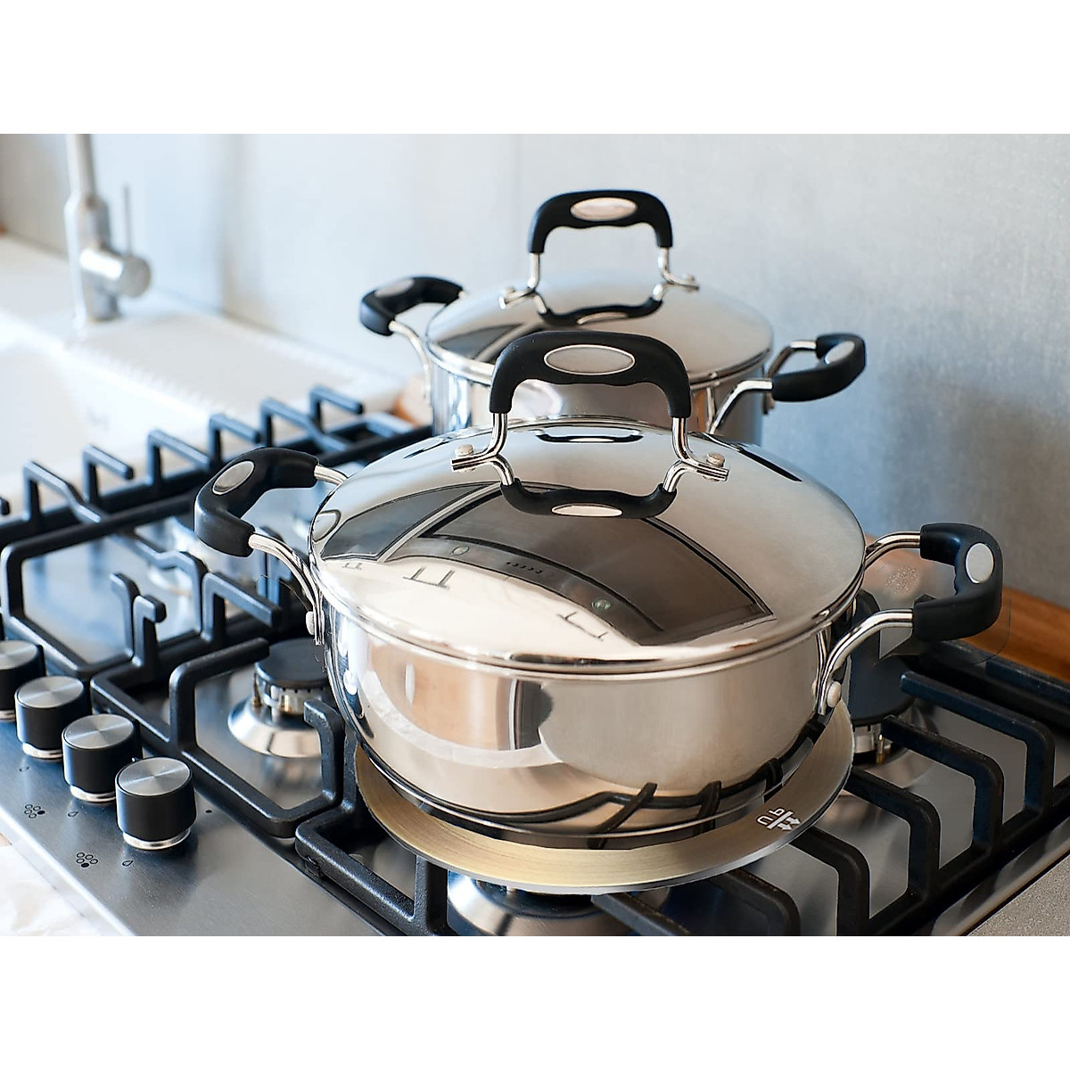 11inch Heat Diffuser Plate, Grourarty Stainless Steel Cooking Induction Adapter Simmer Plate for Electric Gas Glass Cooktop Hob Ring, Induction Cooktop Converter Plate with Handle