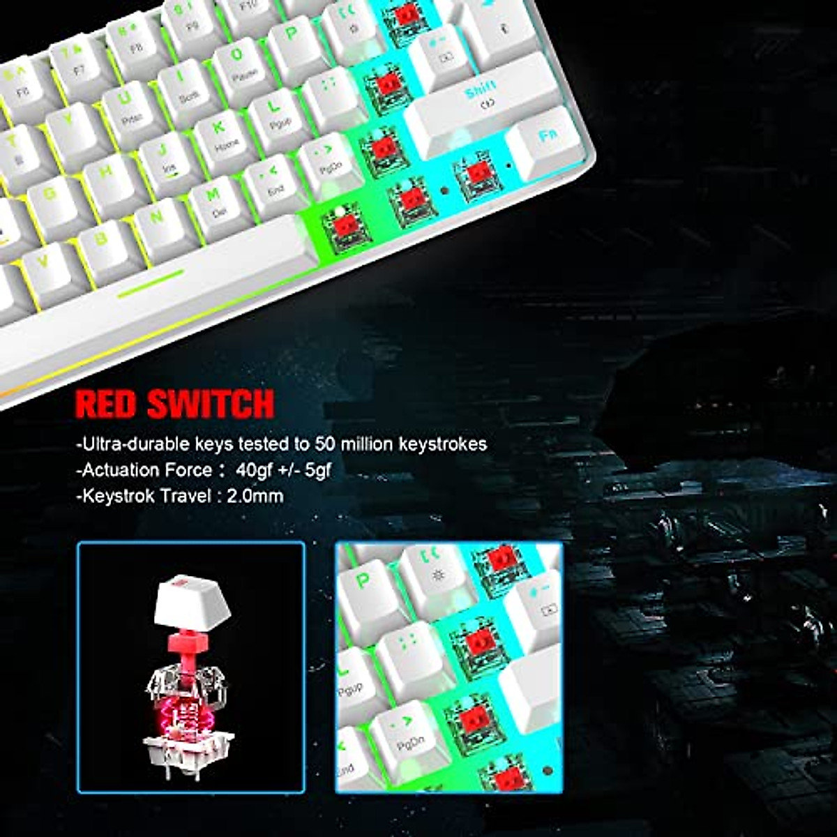 SELORSS ZIYOULANG T60 60% Compact Mechanical Gaming Keyboard RGB Chroma Type C Ergonomic Mini Keyboard UK Layout 12000DPI Gaming Mouse Honeycomb Shell for PC/PS4/PS5/Xbox(Red Switch)