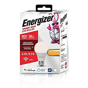Energizer Connect Smart A19 LED Warm White Light Bulb with Voice Control and Remote Access Through Your Smartphone | Compatible with Alexa and Google Assistant, 4 Pack