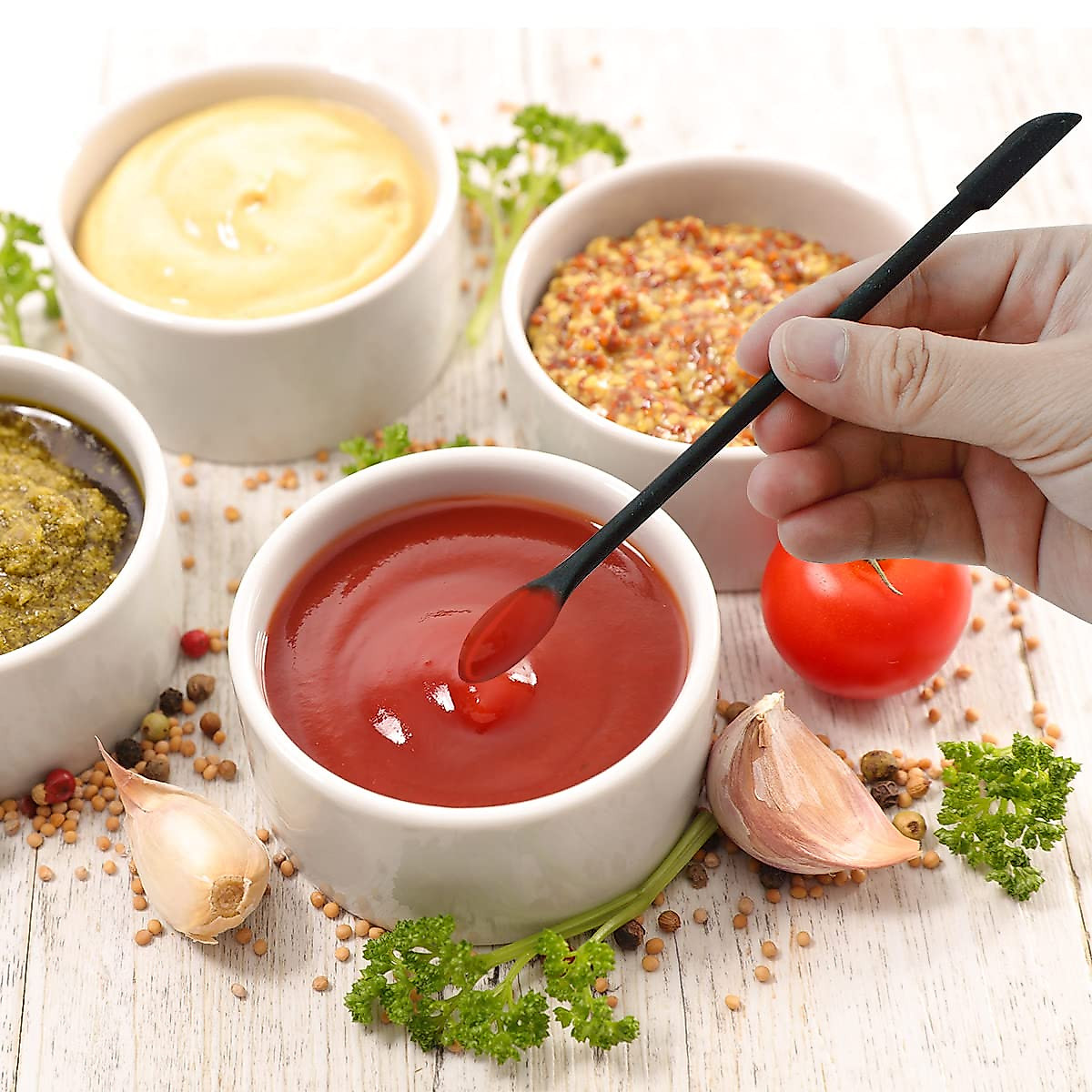 6 Pieces Silicone Spatula Set Mini Thin Jar Scraper Small Rubber Spatula for Makeup Beauty Products Tiny Spatulas Lotion Stirrer Kitchen Bottles Cosmetic Bottles (Red + Black)