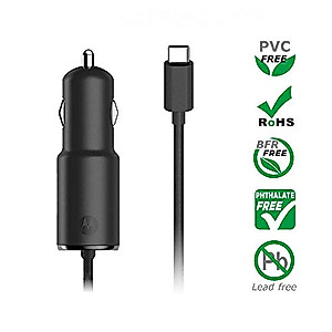 Motorola TurboPower 36 Duo USB-C Car Charger- 18W USB-PD Fixed Type C Cable + 18W QC3.0 Port - Simultaneous Turbo Charging for Moto G Power/Stylus/Fast,G6,G7 Power/Supra,X4,Z,Edge/Edge+/Razr/One 5G