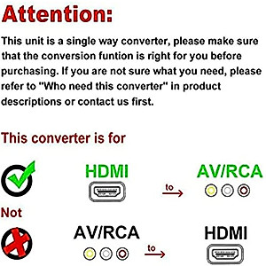 FDBV Adapter for HDMI to RCA AV Converter Video Audio 1080p HDMI to AV 3RCA CVBs Composite Supports PAL/NTSC for TV Stick, Roku, Chromecast, Apple TV, PC, Laptop, Xbox, HDTV, DVD-Black