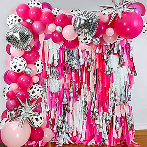 Disco Cowgirl Balloon Arch Garland, Pink Rose Silver Balloons with Disco Balls for Cowgirl Bachelorette Decorations Bridal Shower Birthday Supplies