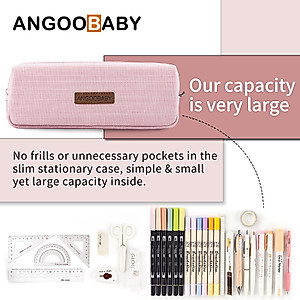 ANGOOBABY Small Pencil Case Student Pencil Pouch Coin Pouch Cosmetic Bag Office Stationery Organizer for Teen School-Pink