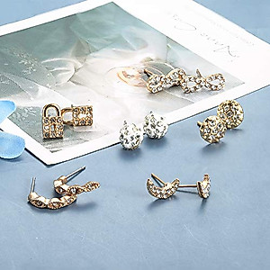 LOLIAS 93 Pairs Assorted Multiple Earrings Set for Women Cute Simple Faux Pearl Hoop Bar Moon Star CZ Stud Earring Jewelry,Gold Tone