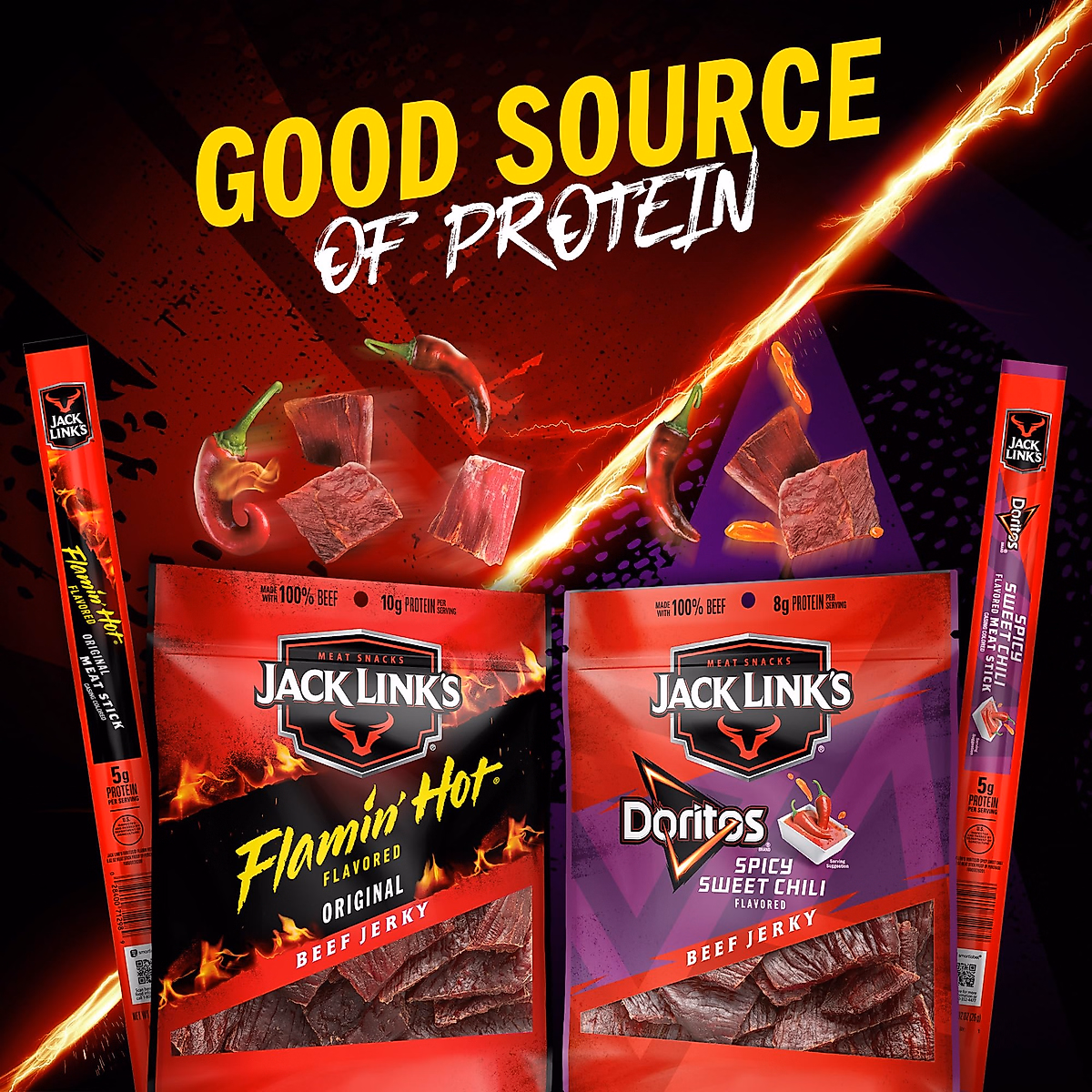 Frito Lay Jack Link's Meats Hot & Spicy Sampler Variety Pack, (Pack of 12)