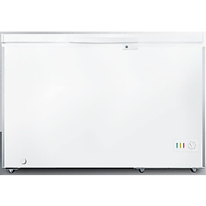 Summit Appliance SCFM133 Commercially Listed 12.1 Cu.Ft. Chest Freezer in white with Manual Defrost, Stainless Steel Corner Guards, Adjustable Thermostat, Storage Baskets and Lock