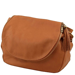 Tuscany Leather TLBag Soft leather shoulder bag with tassel detail Cognac