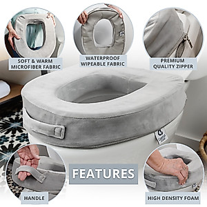COMFORT LUXE Padded Toilet Seat Cushion - 2” Firm Cushioned Toilet Seat for Seniors and Post Surgery Recovery, Soft, Warm Toilet Riser Seat with Handles and Washable Cover