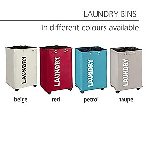 WENKO Quadro Laundry Basket with Wheels, Rolling Laundry Bin with Lid, Slim Laundry Hamper, Laundry Sorter, Clothes Storage, Grey, 15.7 x 23.6 x 13 inch