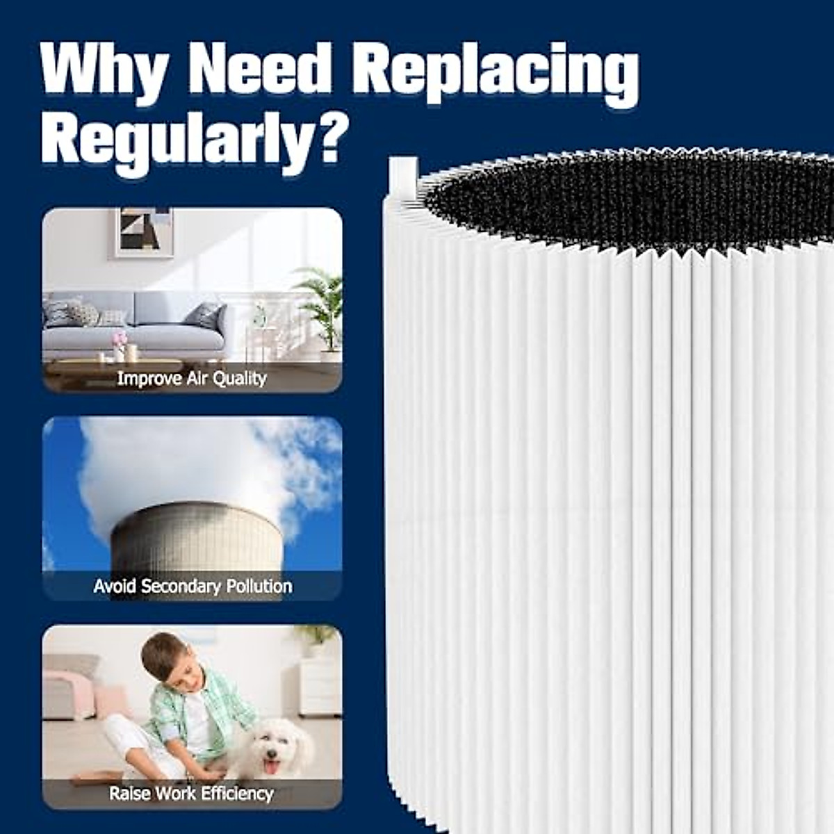 ROMON 2 Pack Blue Pure 511 Filter Replacement for Blueair Blue Pure 511 Air Purifier, 2-in-1 True HEPA and High-Efficiency Activated Carbon Filter, White