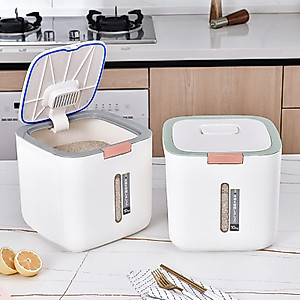 Rice Storage Container, 22.lb Food Storage Container with Lid and Measuring Cup, Moistureproof Cereal Grain Storage Box for Beans Grain Flour and Pet Food (Light Green)