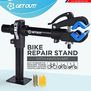 Get Out! Bike Repair Stand for Maintenance - Wall or Bench Mount Bicycle Repair Clamp - Workbench Cycling Work Stand Vise for Repairing Folding, Mountain, Electric, or Road Bikes