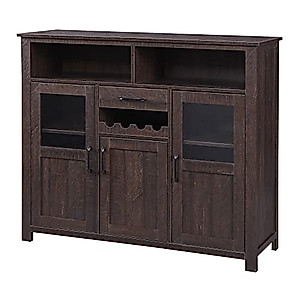 Goohome 47.20" Wine Rack, Retro Style Kitchen Sideboard Cabinet Buffet Table with Storage Drawers & Adjustable Shelves, for Living Room Entryway, Espresso