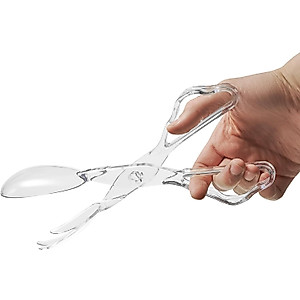 Pack of 4 11-Inch Clear Plastic Scissor Salad Tongs - Premium, Heavy-Duty, Reusable Serving Utensils for Catering, Cooking, Buffets, Party Supplies, and Weddings, Dishwasher Safe