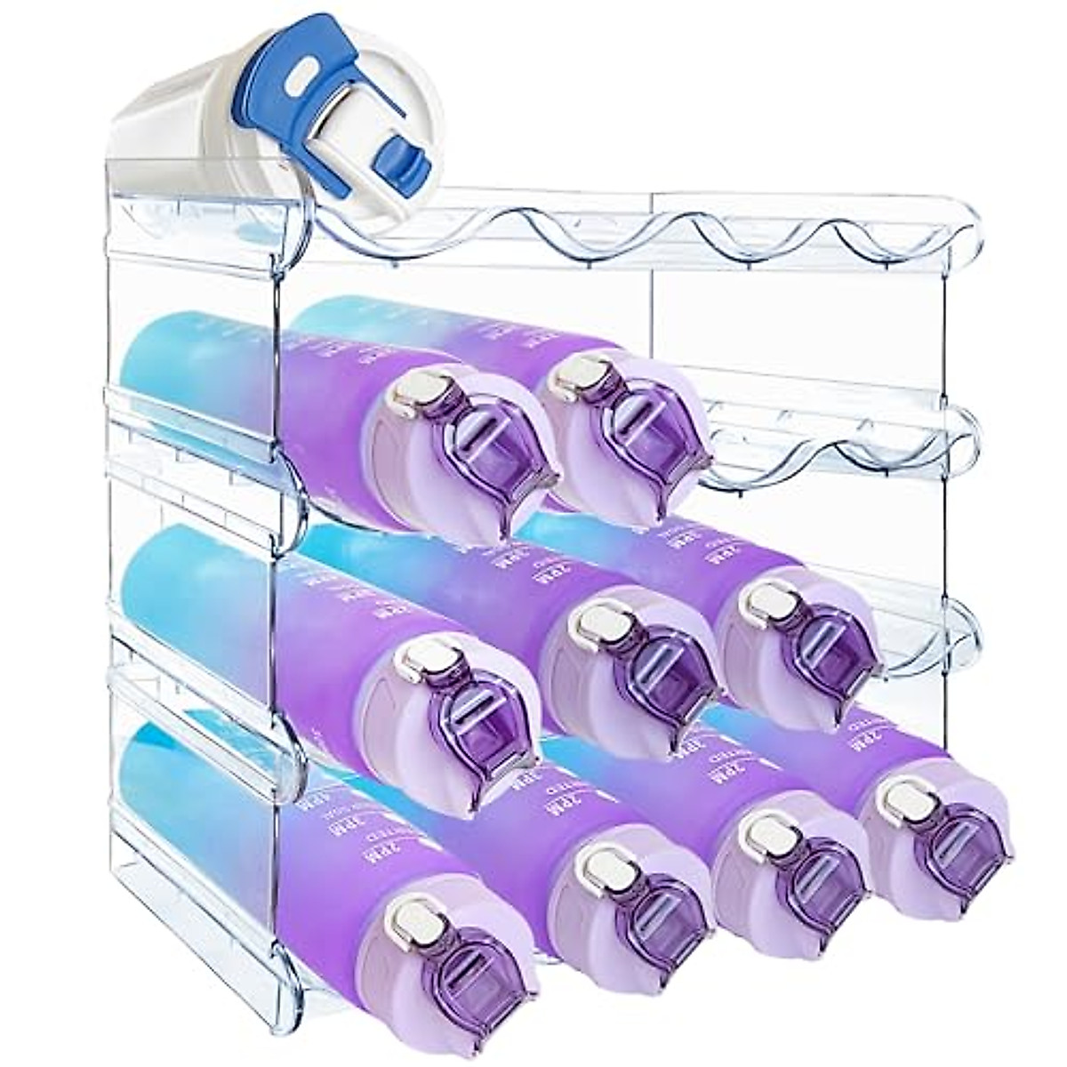 Zdesign Water Bottle Organizer, Stackable Plastic Water Bottle Holder for Cabinet-4 Pack,Kitchen Pantry, Fridge, Stackable Cup Holder Dorm Essentials,Hold 32 Containers (4)