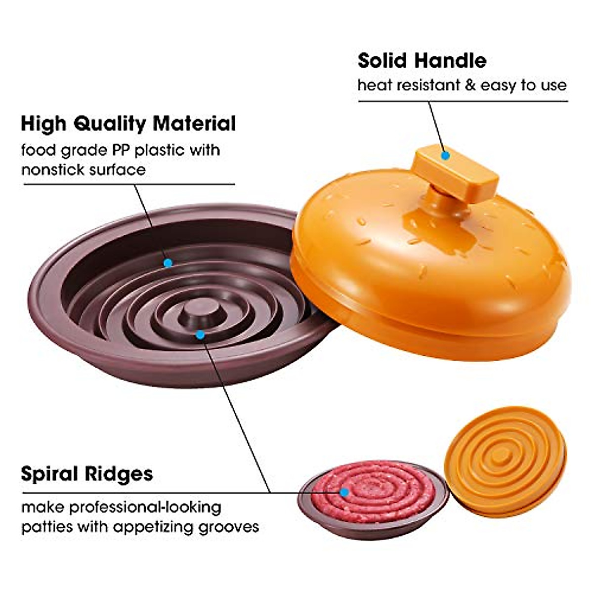 Unicook Burger Press, Non-Stick Hamburger Patty Maker Press with 100 Wax Patty Papers, Making ¼ to ½ Pound Professional Stuffed Burgers Patties, Perfect for Kitchen, BBQ and Grilling