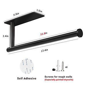 TOFIIGREM Paper Towel Holder with Adhesive Under Cabinet Mount- No Drilling Towel Bar Holder Wall Mount Sticky Paper Towel Rack Stick on Wall for Home Kitchen, Stainless Steel Black