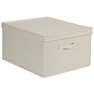 Household Essentials 115 Storage Box with Lid and Handle | Natural Beige Canvas | Jumbo
