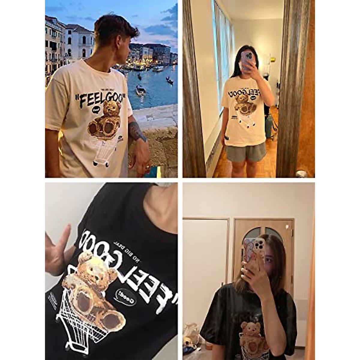 Vamtac Mens Oversized Vintage Graphic Tees Summer Bear Loose Fit Half Sleeve Baggy T Shirts for Women
