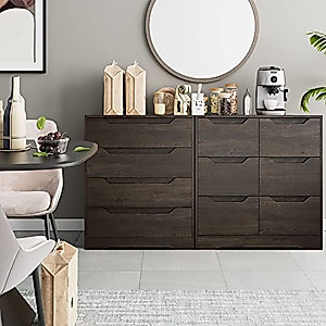 HOSTACK Modern 4 Drawer Dresser, Chest of Drawers with Storage, Wood Clothing Organizer with Cut-Out Handles, Accent Storage Cabinet for Living Room, Bedroom, Hallway, Dark Brown