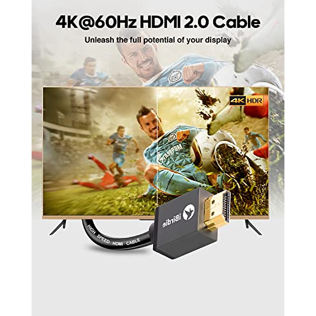 iBirdie 4K HDR HDMI Cable 50 Feet in-Wall CL3 Rated 4K60Hz (HDR10 8/10bit 18Gbps HDCP2.2 ARC) High Speed Ultra HD Shielded Cord Compatible with Apple-TV PS4 Xbox PC