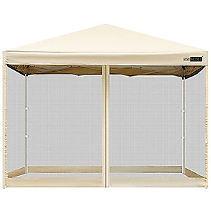 VIVOHOME 210d Oxford Easy Pop Up Canopy, 8x8 Outdoor Screen Tent with Mesh Mosquito Netting Side Walls for Camping Picnic Party Deck Yard Events, Beige 