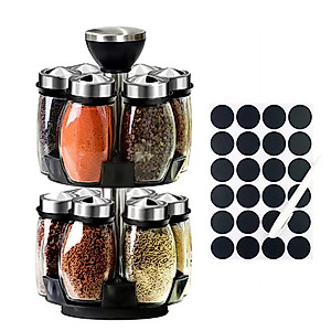 Revolving Spice Rack Organizer Countertop, Spinning Spice Storage Rack Tower Organizer with 12 Empty Jars, Rotating Spice Holder Shelf Seasoning Rack Shelf, Spice Seasoning Bottle Organizer