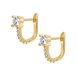 PAVOI 14K Yellow Gold Plated Post Cubic Zirconia Cuff Earring Huggie Stud with Main Stone