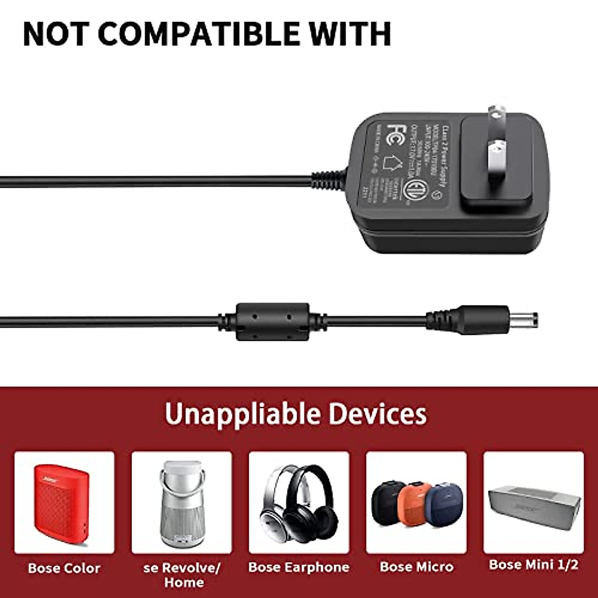 for Bose Soundlink Speaker Charger Cord, 17V Power Adapter Compatible with Bose Soundlink I II III 1 2 3 Bluetooth Speaker.