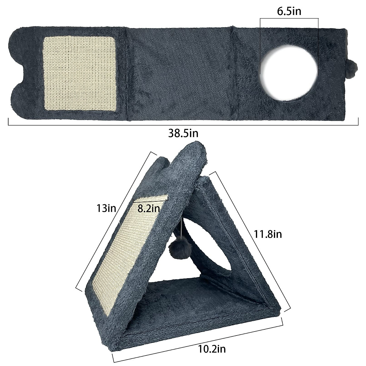 Fhiny Triangle Cat Scratching Post, Natural Sisal Cat Standing Scratch Board with Hanging Plush Ball Toy Pet Cave Nest Indoor Cats Pads Activity Center for Keeping Away from Furniture