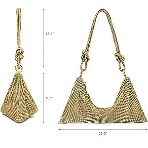 Rhinestone Hobo Bag for Women Chic Evening Handbag Shiny, Sparkly Crystal Handbag Shoulder Bags for Travel Vacation Party Proms Gifts (Gold)