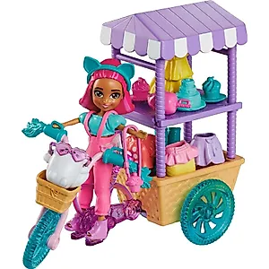Polly Pocket Playset with 3-inch Doll, 25+ Food and Clothing Accessories, Treats & Trends Bicycle Cart Fashion Pack