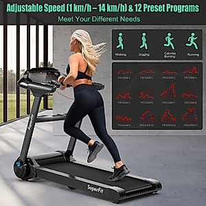 GYMAX Folding Treadmill, 2.25HP Electric Motorized Running Machine with Smart App Control, LED Touch Monitor, Heart Rate Sensor, Home Gym Cardio Training Equipment