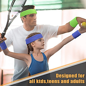 42 Pieces Sweatbands Set Including 14 Pieces Sports Headbands and 28 Pieces Wristbands Cotton Sweat Band for Tennis Basketball Outdoor Athletic Men Women (Multi Colors)