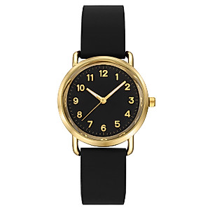 Amazon Essentials Unisex Silicone Strap Watch, Black/Gold