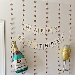 White Happy Birthday Banner With Shiny Gold Letters, Swallowtail Design Hanging Signs Party Decorations