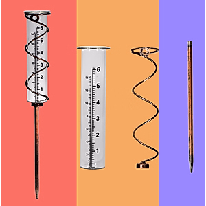 BIUWING Rain Gauge with Detachable Spiral Shap, Garden Rain Water Meter Measuring with Metal Frame, No Assembly Rain Measure Gauge for Yard Lawn Landscape (A)