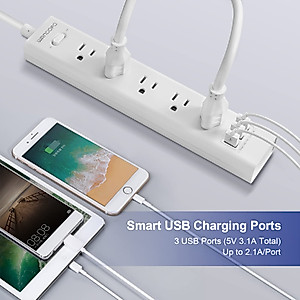 WANDOFO 2 Prong Power Strip, 5 FT Extension Cord Surge Protector, 5 Outlets and 3 USB, 13A/1625W, Polarized Two Prong to Three Prong Outlet Adapter Converter, Wall Mount, White