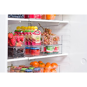 Set Of 6 Refrigerator Organizer Bins - Stackable Fridge Organizers with Cutout Handles for Freezer, Kitchen, Countertops, Cabinets - Clear Plastic Pantry Food Storage Rack
