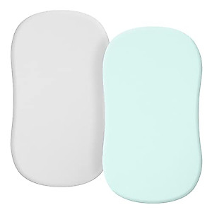 TILLYOU Ultra Soft Bassinet Fitted Sheets for Baby Boy Girl, Universal Fit for Cradle Oval Rectangle Hourglass Mattress, 2 Pack Gray and Green